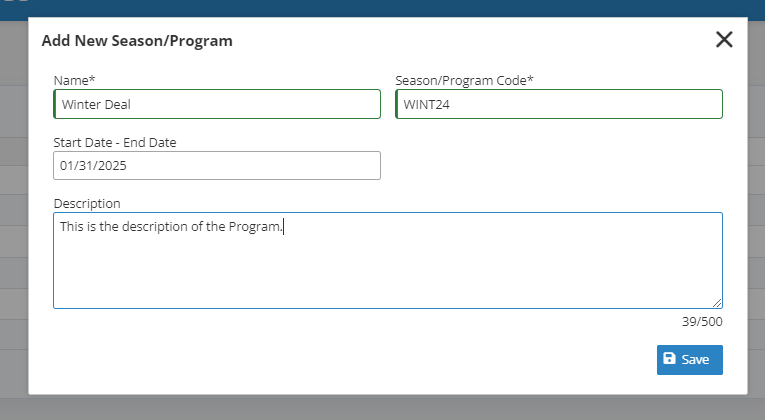 Seasons/Program Codes – MarketTime Support Center